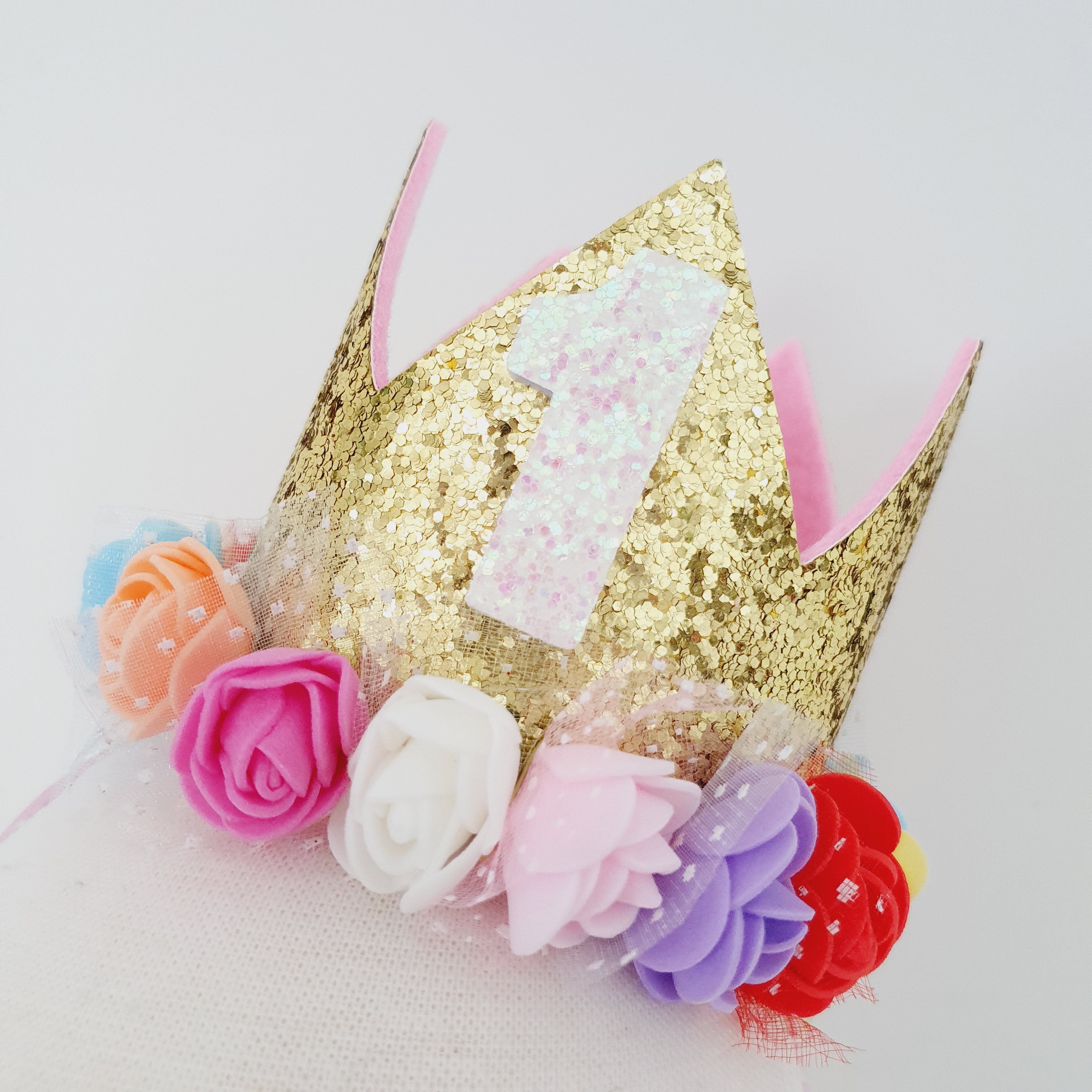 1st Birthday Crown / Party Hat / Headband - RAINBOW FLOWER – Playtime ...